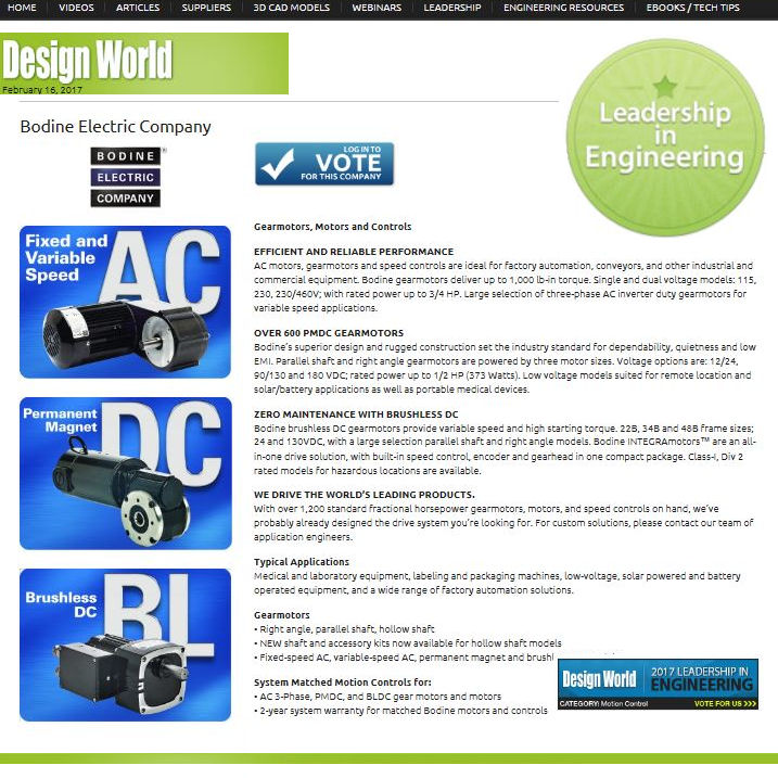 Leadership in Engineering 2017 - Bodine - Gearmotor Blog