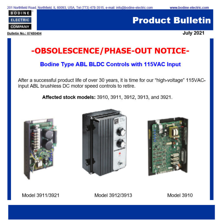 Obsolescence - Phase-Out Notice - Bodine Type ABL BLDC Controls with ...